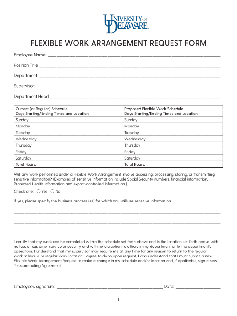 Fillable Online Flexible Work Arrangement Request Form - einsteinmed ...