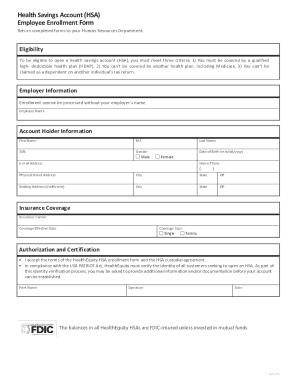 Fillable Online Health Savings Account (HSA) Employee Enrollment Form - udmercy.edu Fax Email ...