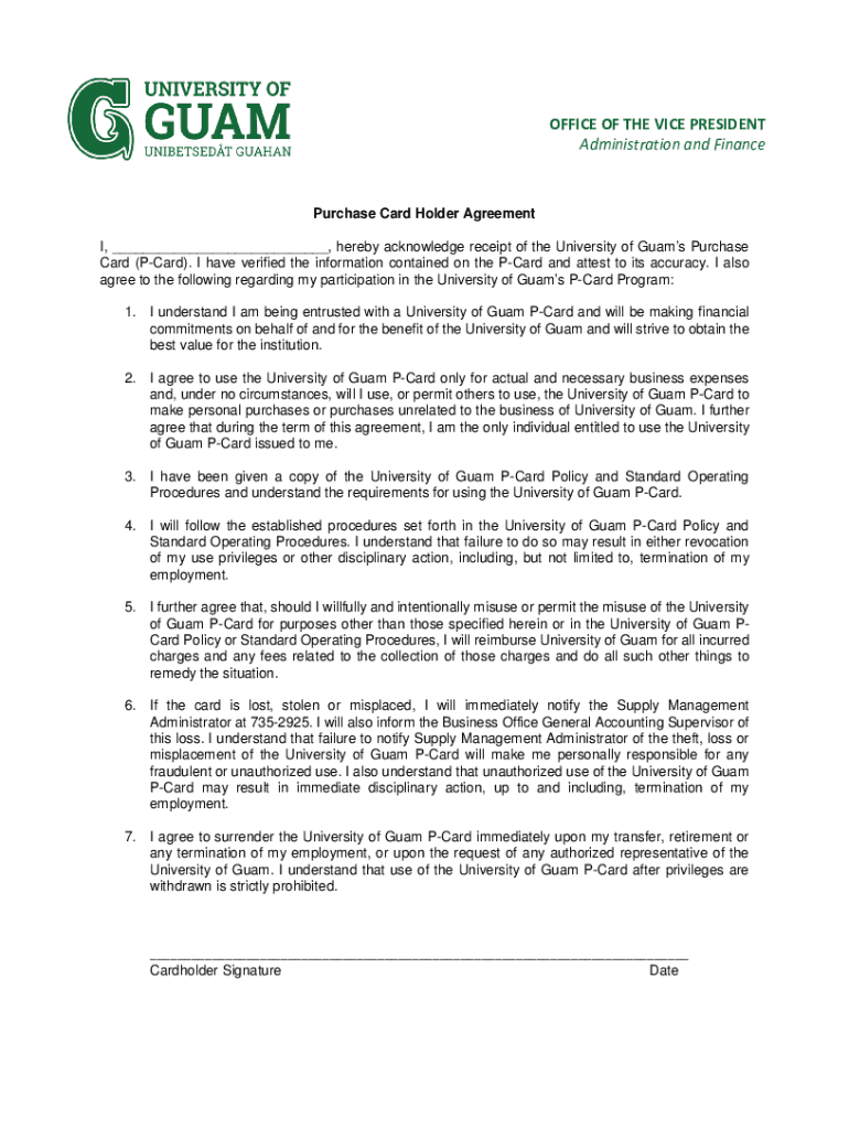 Fillable Online PCard Holder Agreement Form Fax Email Print - pdfFiller