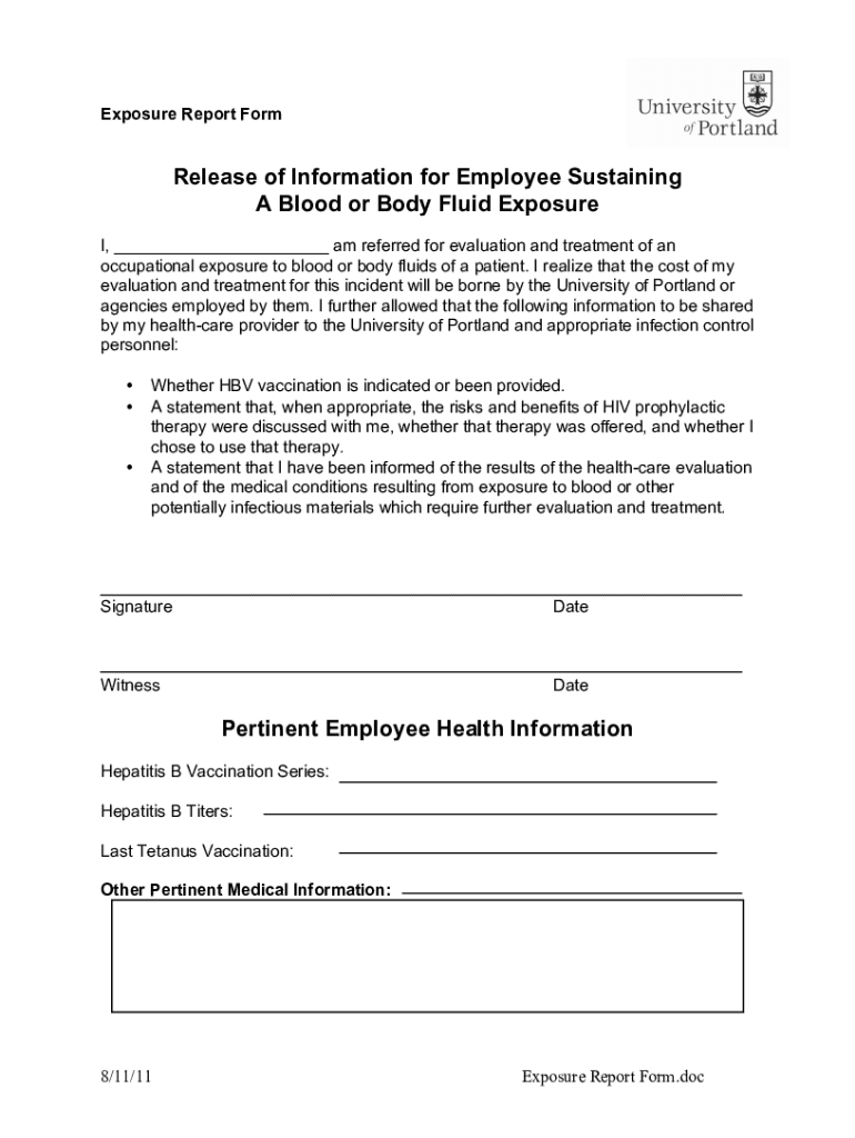 Fillable Online Exposure Report Form.doc Fax Email Print - pdfFiller