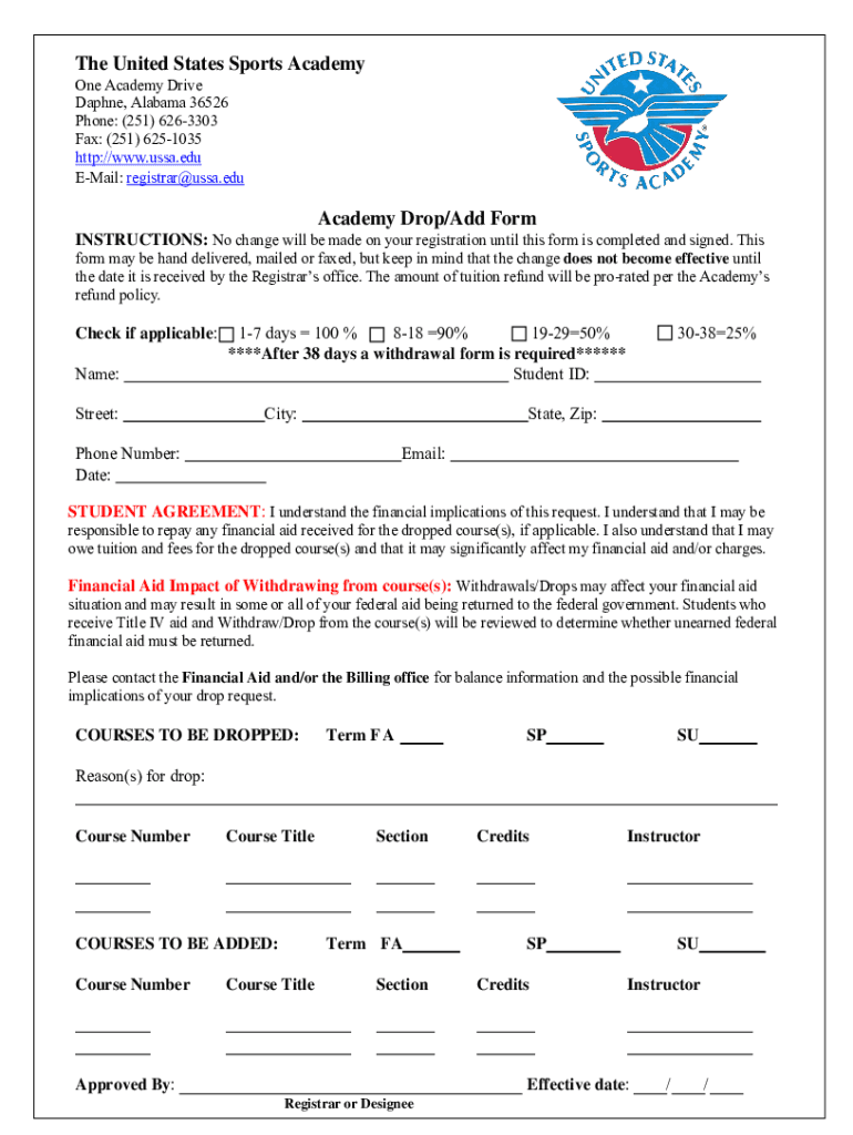 Fillable Online USSA Drop / Add Course Form Fax Email Print - pdfFiller