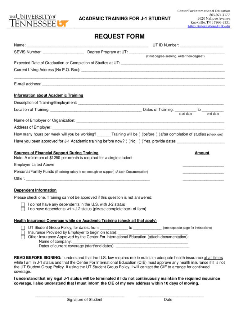 Fillable Online international utk international.utk.edu REQUEST FORM ...