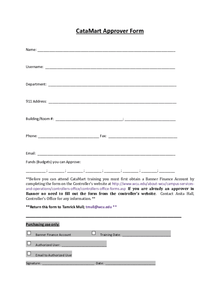 Fillable Online Fillable Online wcu CataMart Approver Form - Western ... Fax Email Print - pdfFiller