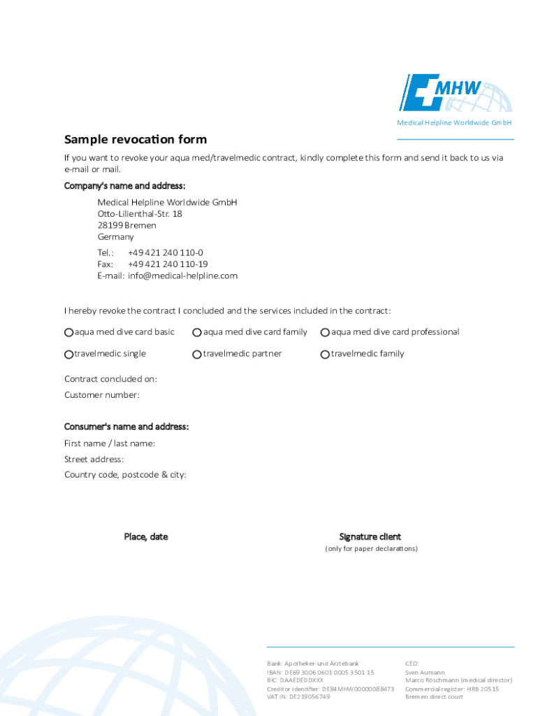 Fillable Online Sample revocation form - aqua med Fax Email Print ...