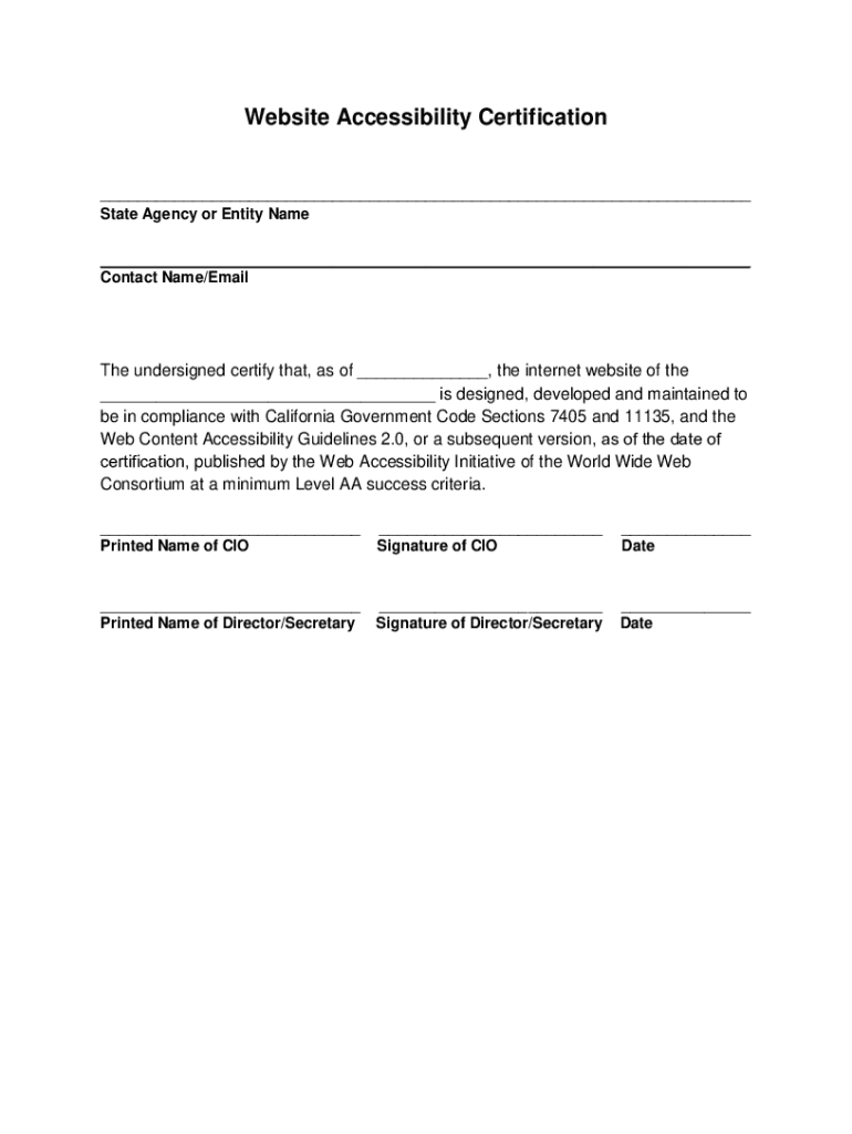 Fillable Online Website Accessibility Certification Template (PDF) Fax Email Print - pdfFiller