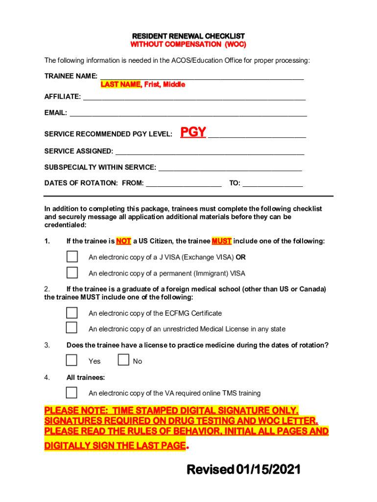 Fillable Online Student Trainee Checklist - Bay Pines VA Healthcare ...