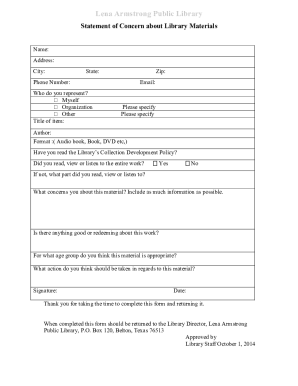 Fillable Online Statement of Concern about Library Materials Fax Email ...