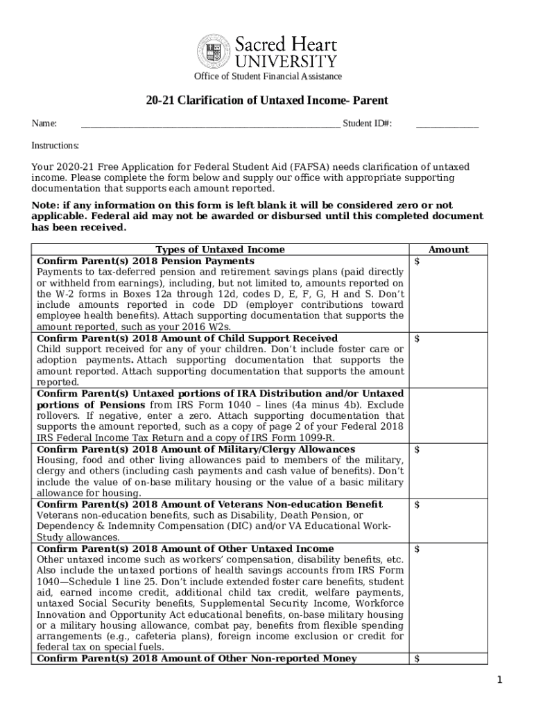 Untaxed Income Clarification 2021-2022 Doc Template | pdfFiller