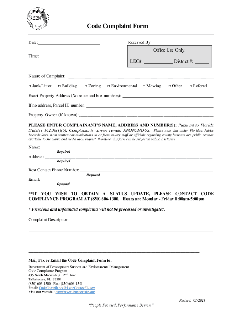 Fillable Online cms leoncountyfl Exact Property Address (No route and box numbers): Fax Email ...