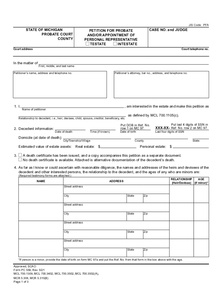Fillable Online Approved, SCAO JIS CODE: PFA STATE OF MICHIGAN FILE NO ...