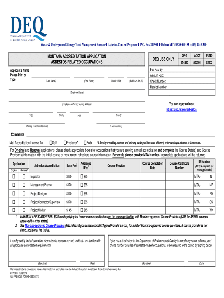 Fillable Online deq mt Waste & Underground Storage Tank Management ... - deq.mt.gov Fax Email ...