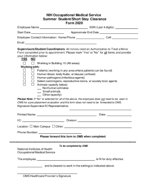 Fillable Online ors od nih NIH Occupational Medical Service Summer ...