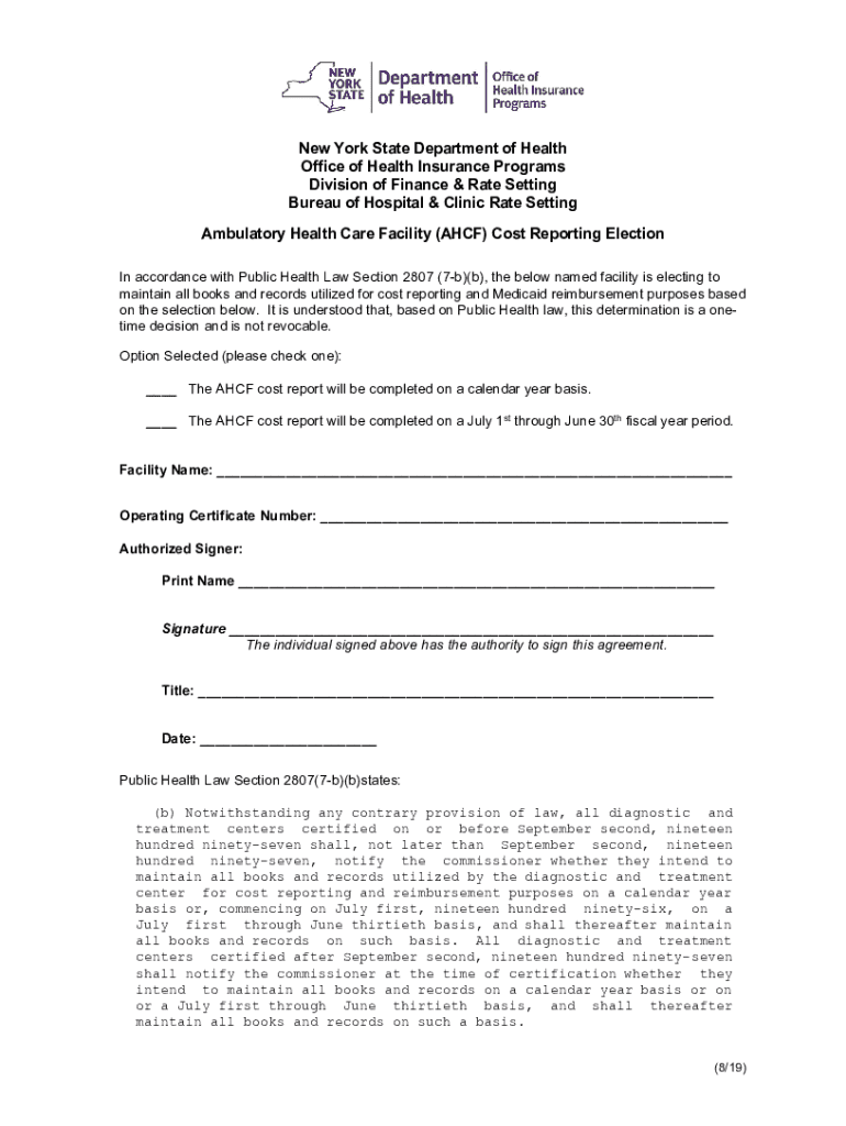 Fillable Online Ambulatory Health Care Facility (AHCF) Cost Reporting ...
