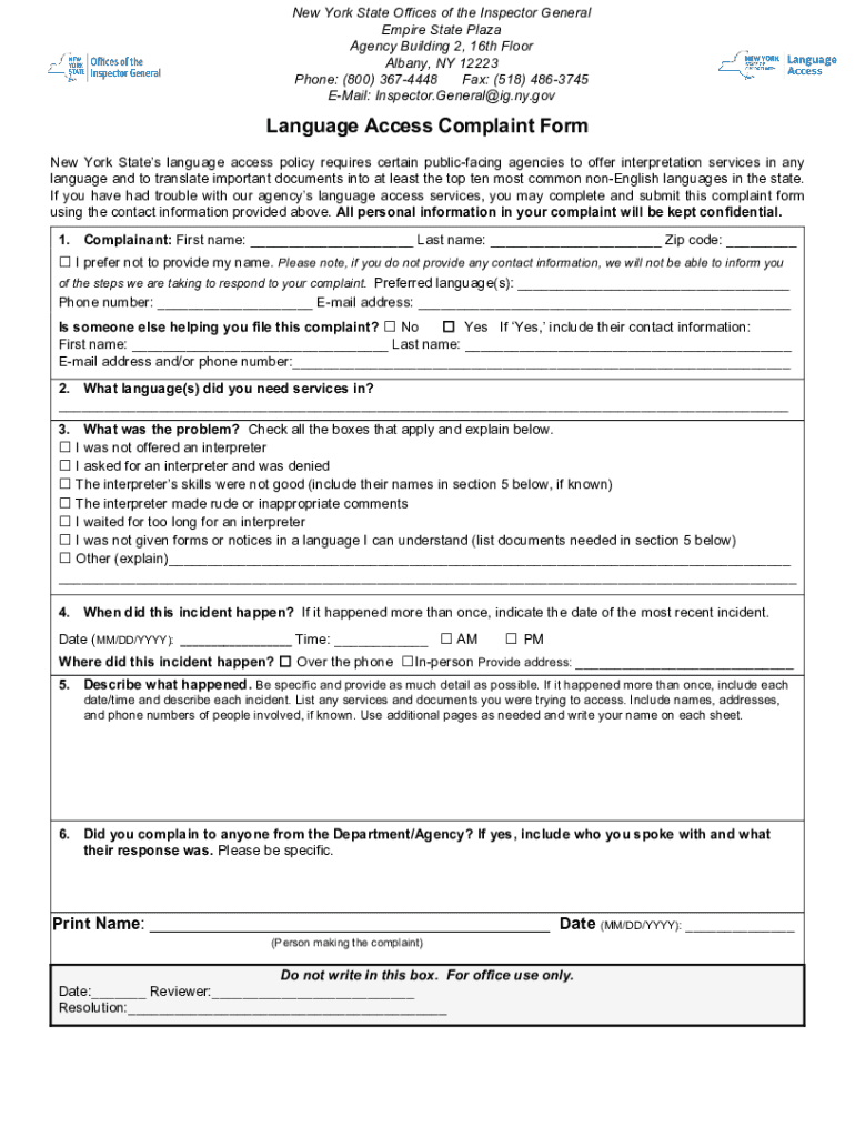 Fillable Online Inspector General Complaint Form - Office of the ...