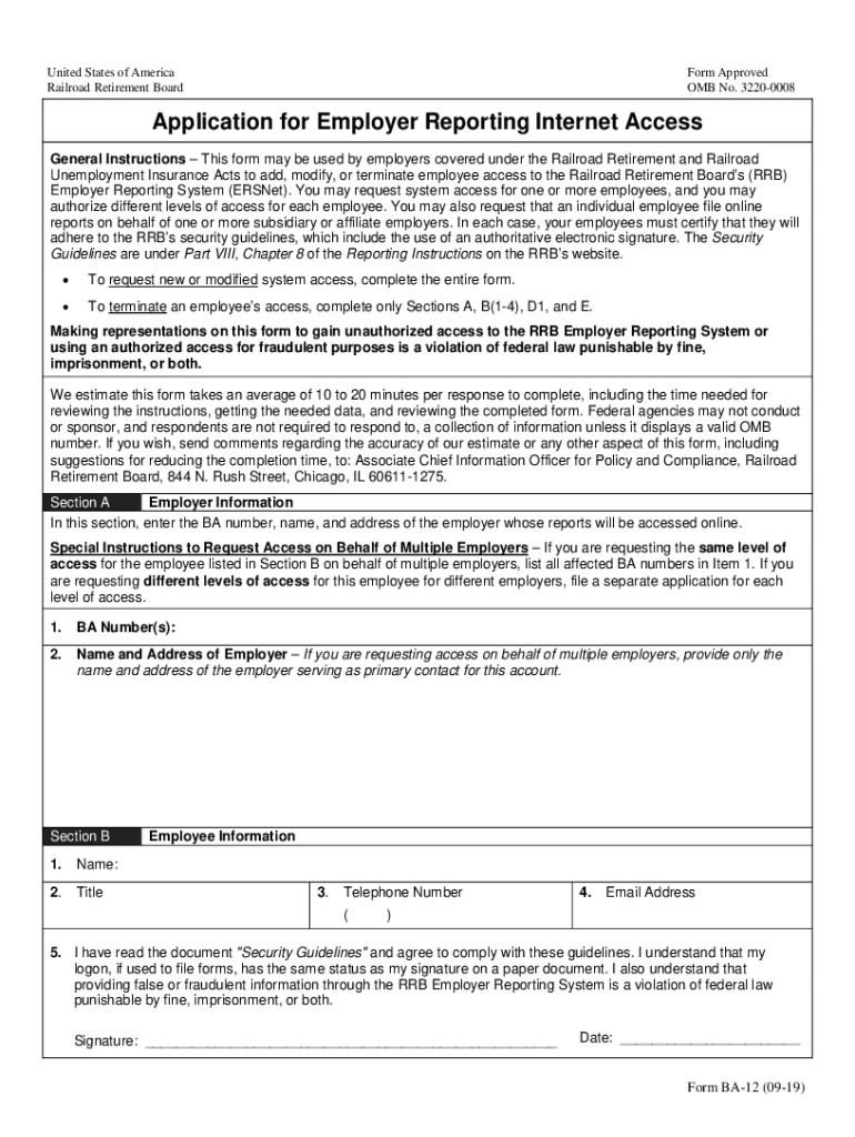 Fillable Online Form BA-4 - U.S. Railroad Retirement Board - Rrb - Fill ...
