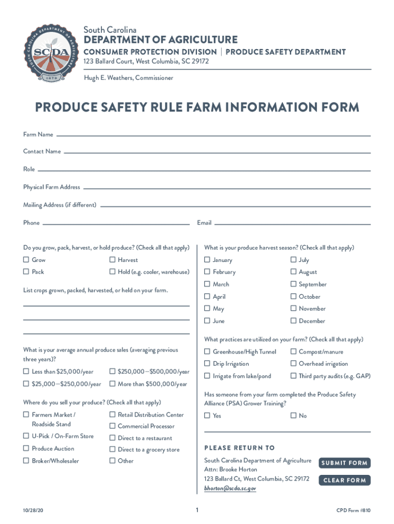 Fillable Online agriculture sc Produce Safety Rule Farm Information Form Fax Email Print - pdfFiller