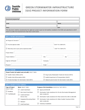 Fillable Online GREEN STORMWATER INFRASTRUCTURE GSI PROJECT INFORMATION ...