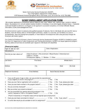 Fillable Online SCSEP ENROLLMENT APPLICATION FORM - Springfield, MA Fax ...