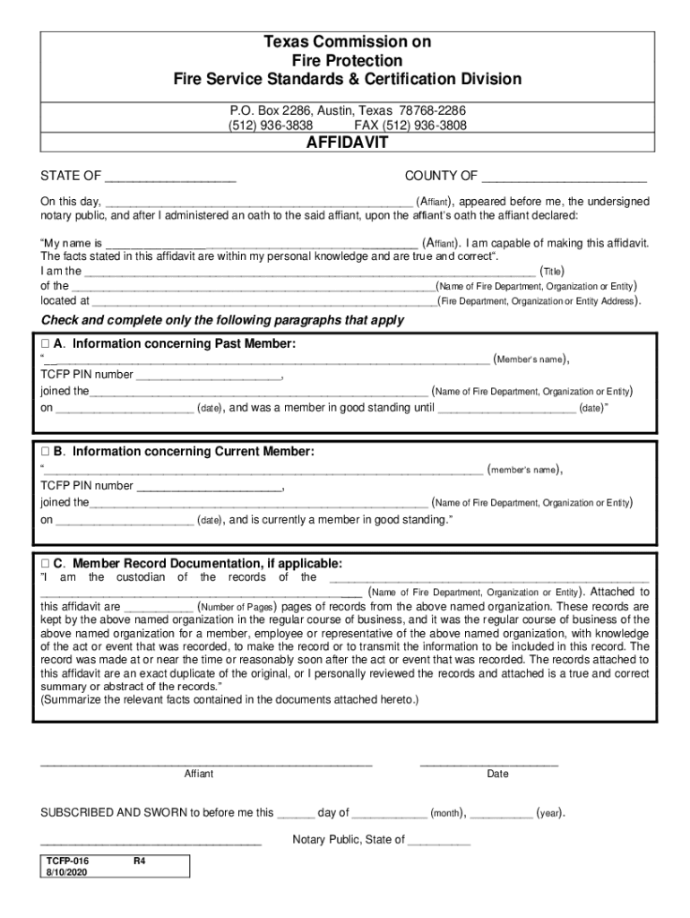 Fillable Online Texas Commission on Fire Protection Standards Manual ...