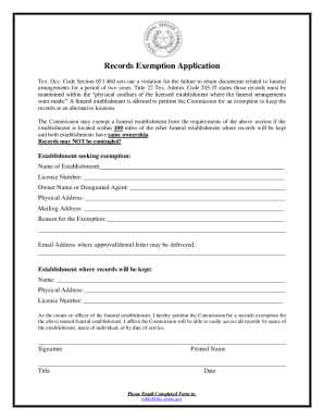 Fillable Online tfsc texas Texas Records Exemption Application Download ...