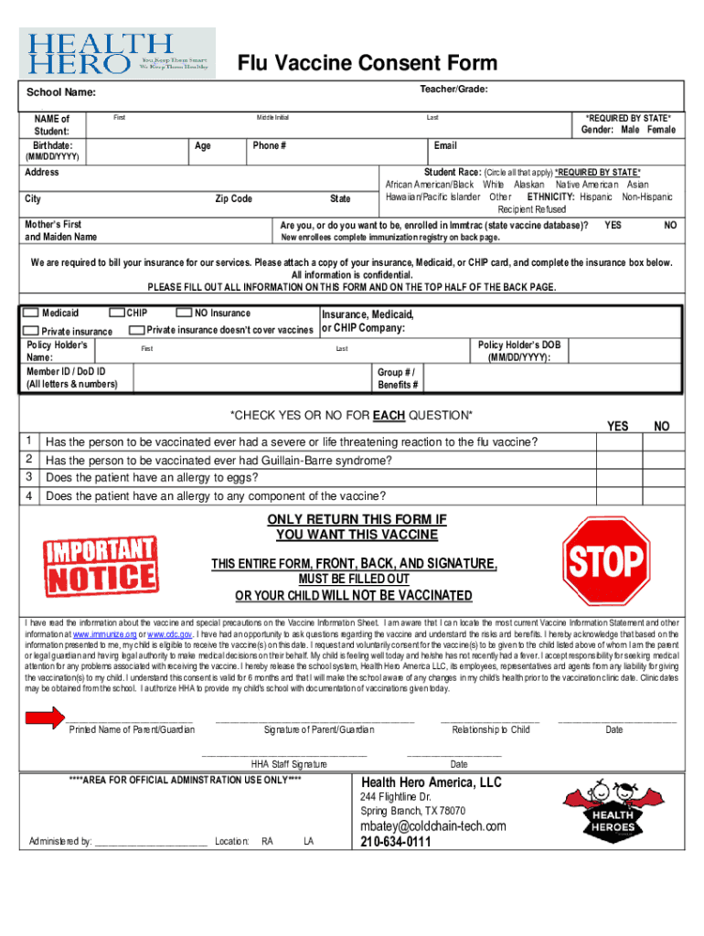 Fillable Online Student Consent Form & Influenza Documentation Form Fax ...