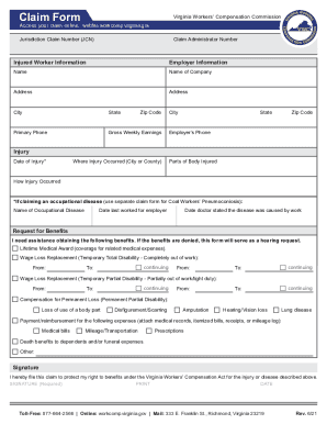 Fillable Online workcomp virginia Claim for Benefits Form - Virginia ...
