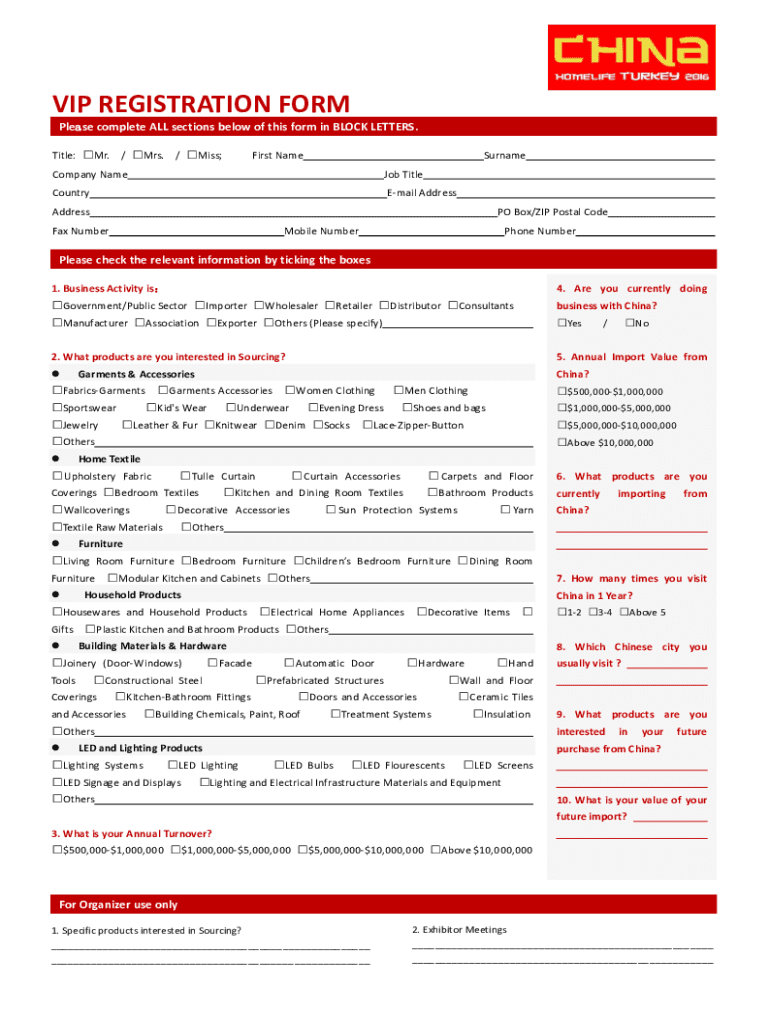 Fillable Online VIP REGISTRATION FORM Fax Email Print - pdfFiller