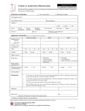Fillable Online Cervical Screening Porgramme - Registration Form (for ...