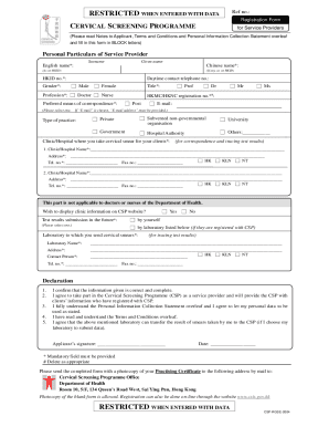 Fillable Online Cervical Screening Programme - Registration Form (for ...
