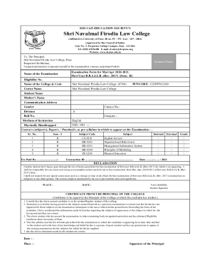 Fillable Online deslaw edu Format of Exam Form for BBA LLB.xlsx Fax ...