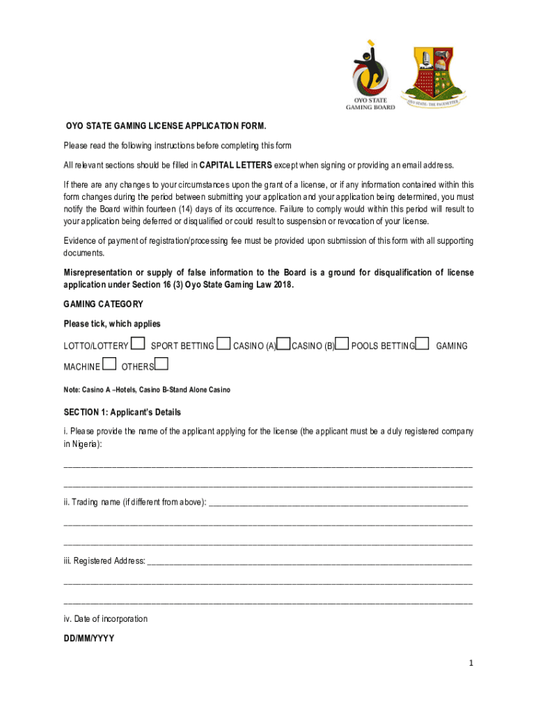 Fillable Online GAMING LICENCE APPLICATION FORM (1).docx Fax Email ...