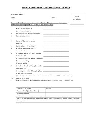 Fillable Online Cash Award form Fax Email Print - pdfFiller