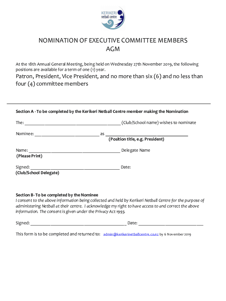 Fillable Online Agm Election Nomination Form Template Fax Email Print ...