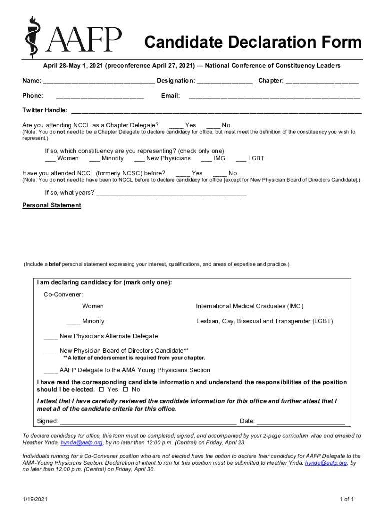 Fillable Online NCCL Candidate Declaration Form Fax Email Print - pdfFiller