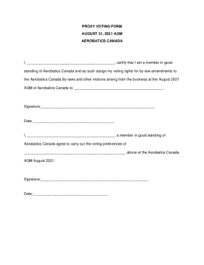 Fillable Online PROXY VOTING FORM AUGUST 31, 2021 AGM AEROBATICS CANADA Fax Email Print - pdfFiller