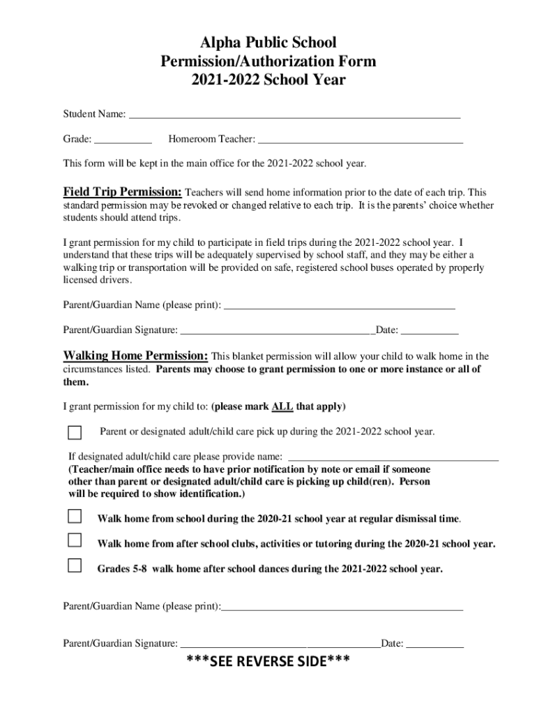 Fillable Online Alpha Public School Permission/Authorization Form 2021 ...