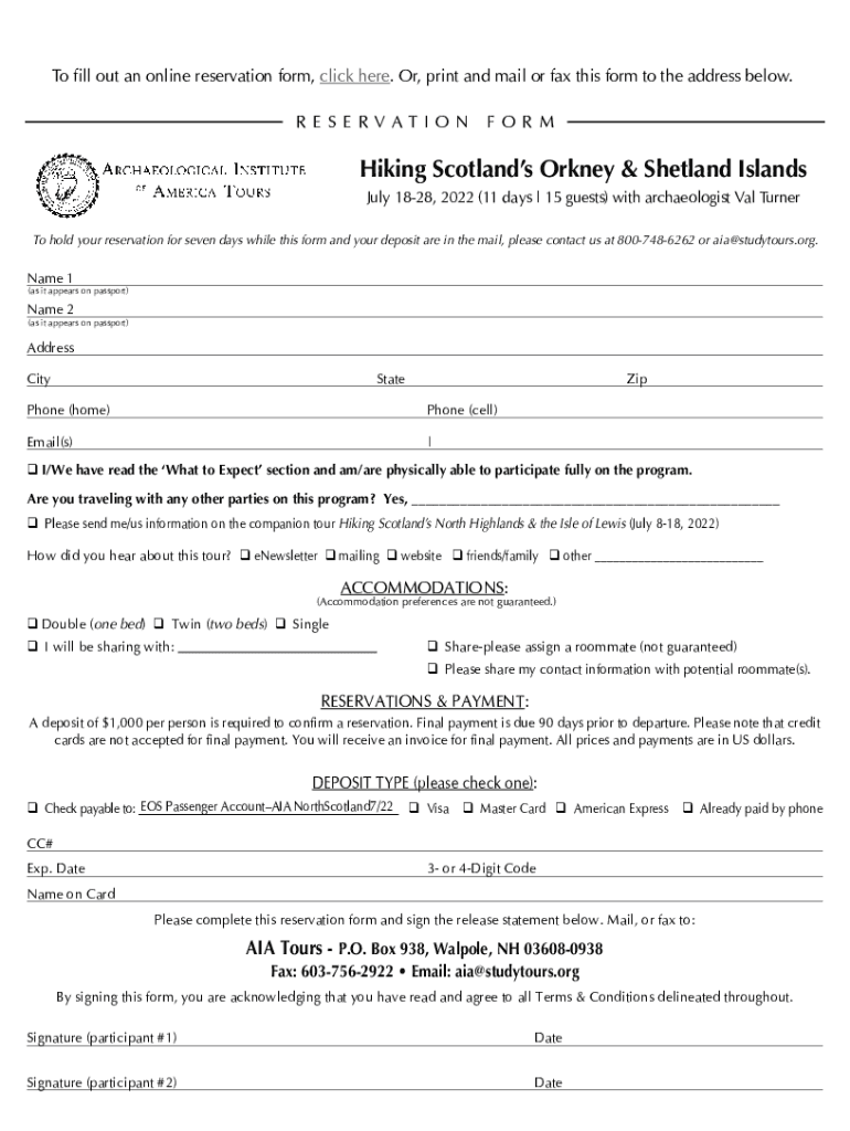 Fillable Online Individual Reservation Form - Fill and Sign Printable ...