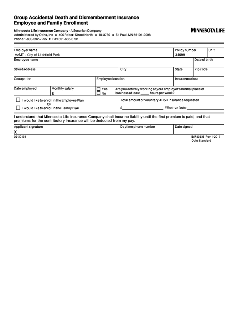 Fillable Online Group term life and accidental death and dismemberment ...