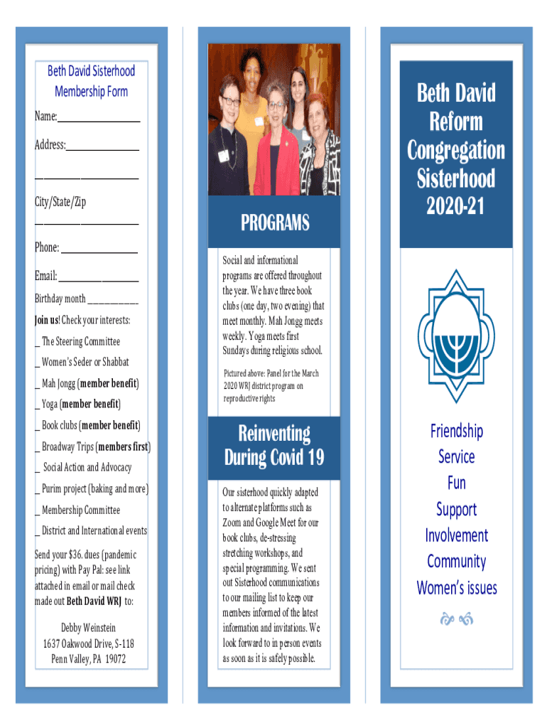 Fillable Online Beth David Reform Congregation Sisterhood brochure 202021 draft1.docx Fax Email ...