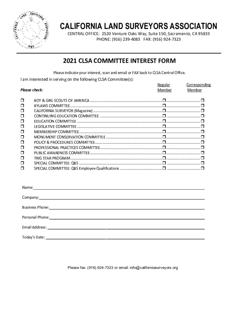 Fillable Online 2021 CLSA Committee Interest Form Fax Email Print ...