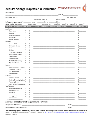 Fillable Online 2021 Parsonage Inspection & Evaluation - Capitol Area ...