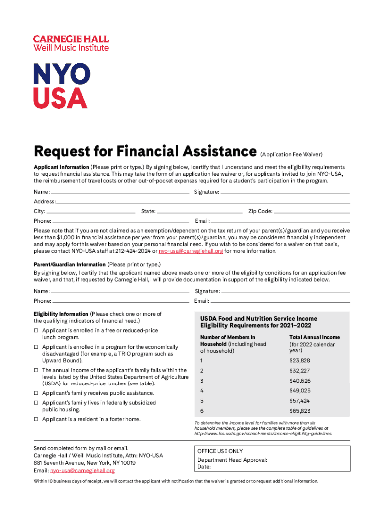 Fillable Online Request for Financial Assistance Waiver Form. Request ...