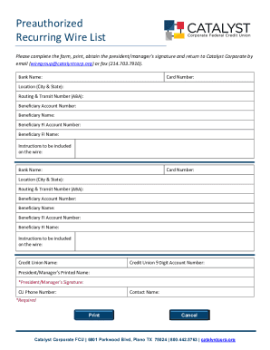 Fillable Online Preauthorized Recurring Wire List Form - Catalyst ...