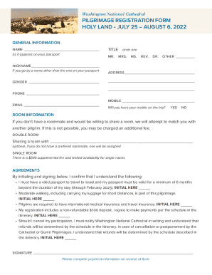 Fillable Online Washington National Cathedral PILGRIMAGE REGISTRATION ...