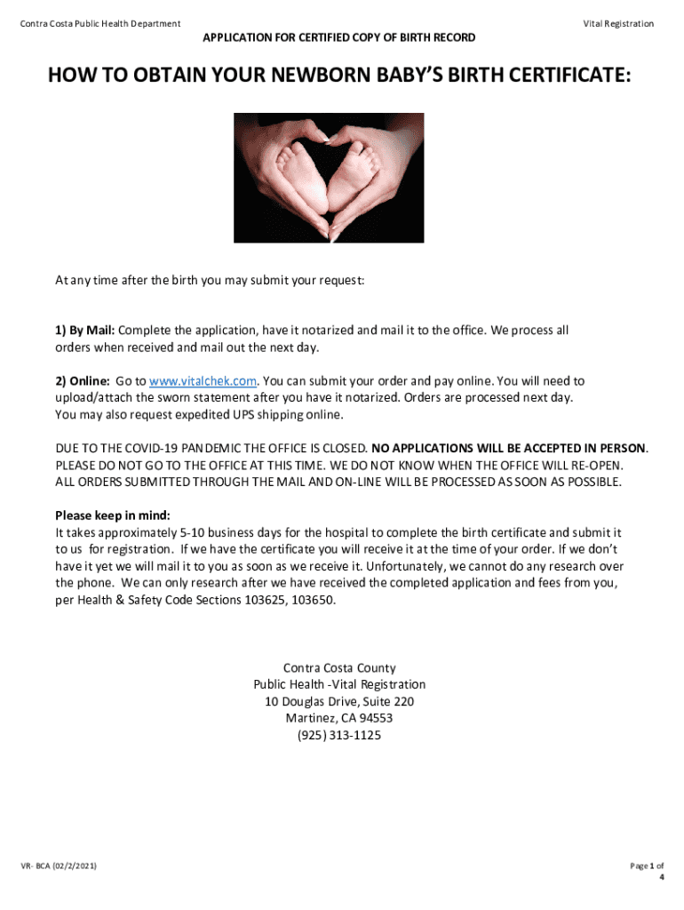 Fillable Online Order a Birth Certificate :: Public Health :: Contra ...