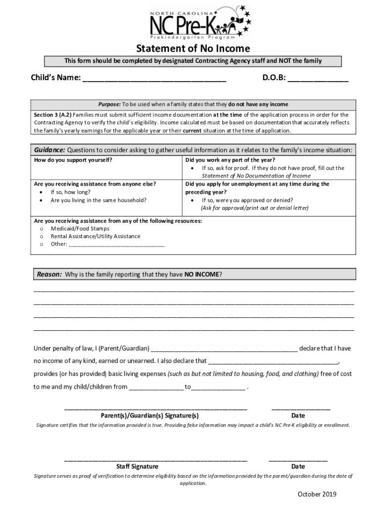 Fillable Online Statement of No Documentation of Income Form Fax Email ...