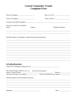 Fillable Online Central Community Transit Complaint Form Fax Email ...