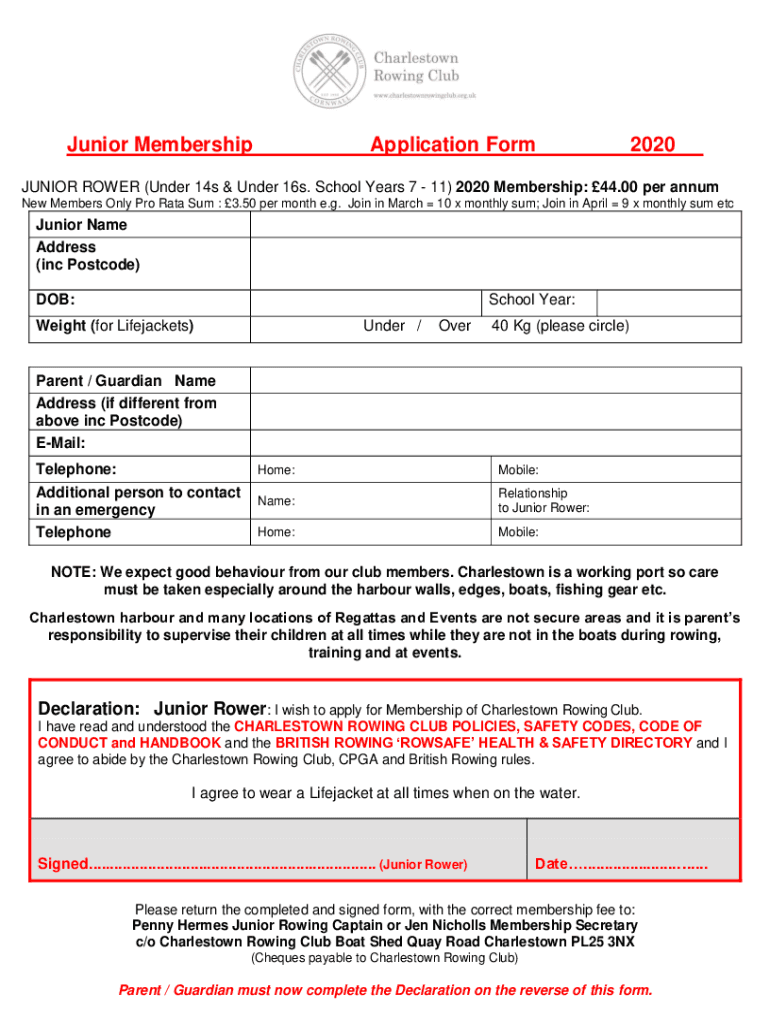 Fillable Online Junior Membership Application Form 2020 Fax Email Print - pdfFiller