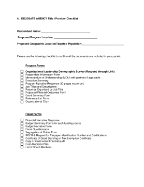 Fillable Online A. DELEGATE AGENCY Title I Provider Checklist ...