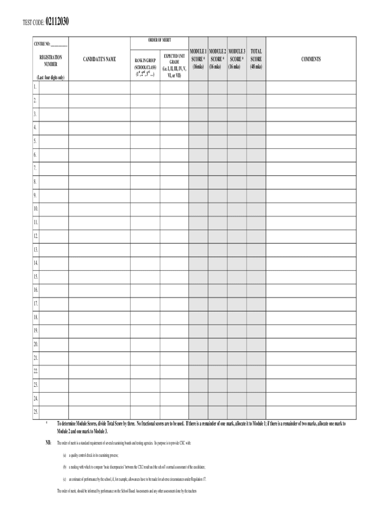 Fillable Online MODULE 1 MODULE 2 MODULE 3 TOTAL REGISTRATION ... - CXC ...